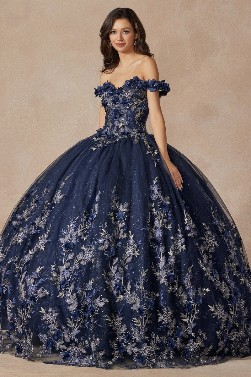 Juliet 1447: Off-Shoulder Ball Gown with 3D Floral Detailing– sheerdreamz